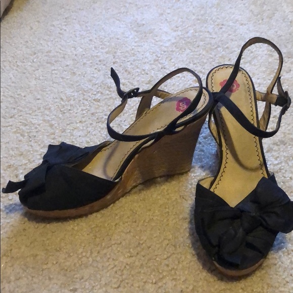 bp | Shoes | Bp Black Espadrille Wedge Heels With Bow On Each | Poshmark